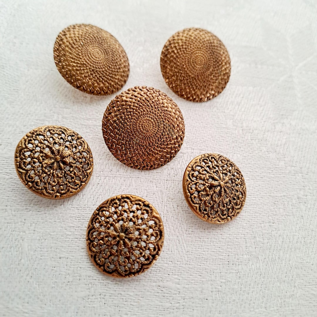 3+3 Metal Buttons. See Through and Covered Brass. Round Buttons in One ...