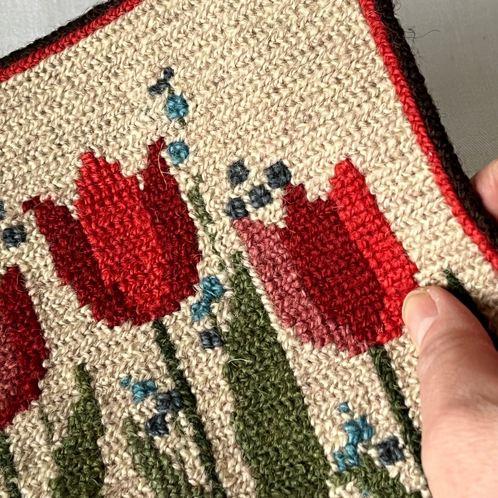 DIY Piece of Long Armed Cross-stitch Embroidery. Wool Yarn on Aida ...