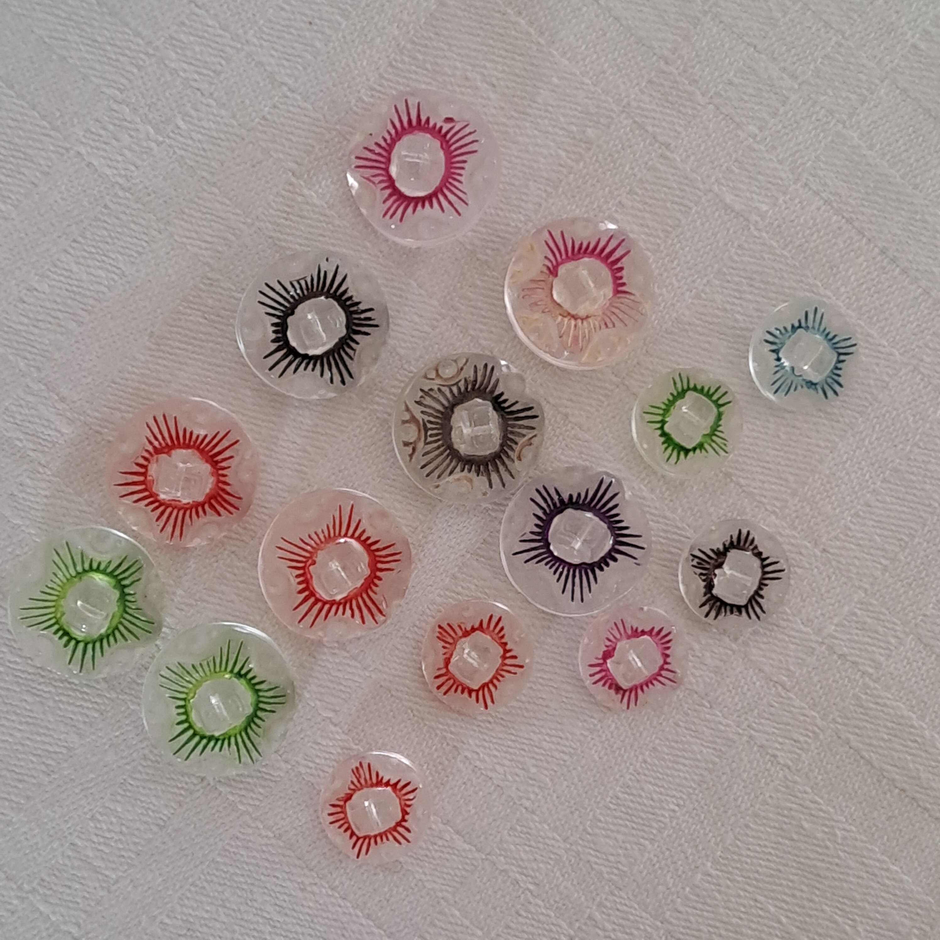 15 Painted-back Clear Glass Buttons. 2 Sizes. Moulded Self Shanks ...