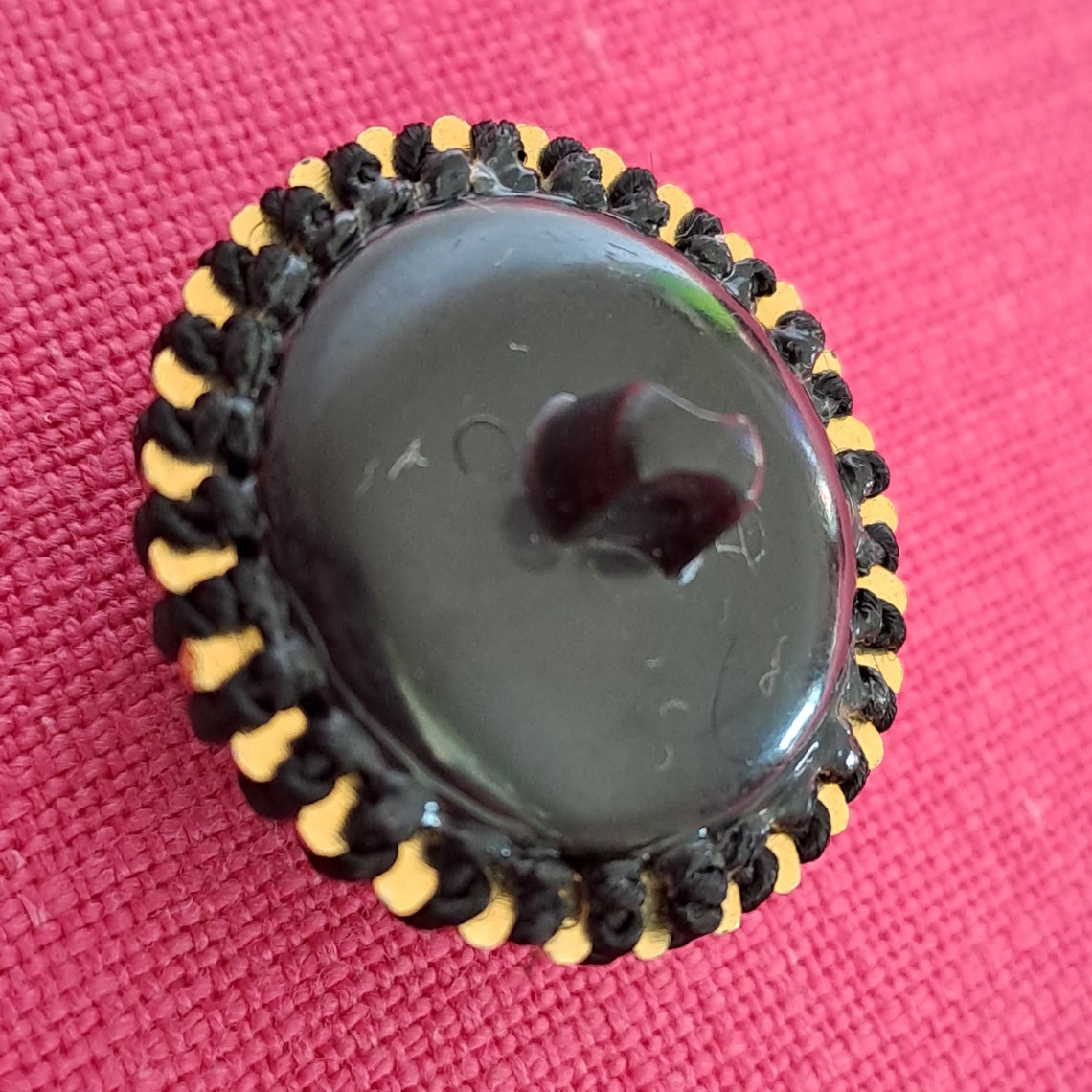 4 Vintage Thread Work Buttons. Black Plastic With Gold Painted ...