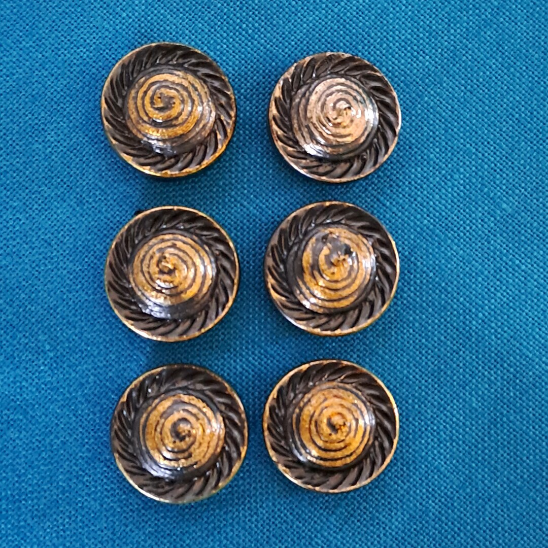 6 Vintage Gold on Gray Composite Buttons. Made With Self Shanks. From ...