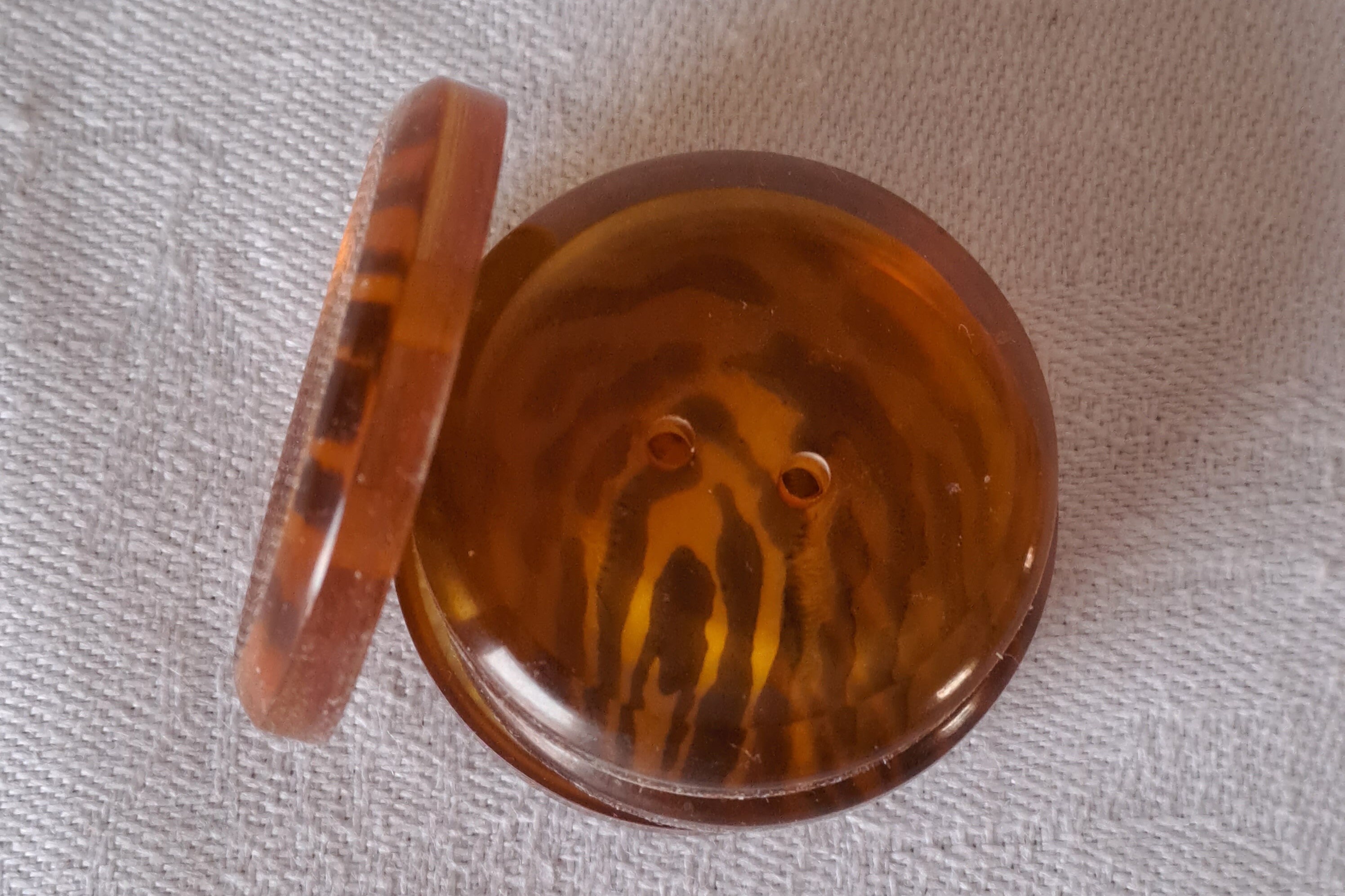 2 Large Vintage Lucite Buttons. Amber Coloured Reverse Painted. Tiger ...