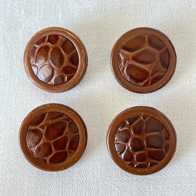 4 Vintage Embossed Leather Buttons. Unused With Metal Loop Shank ...