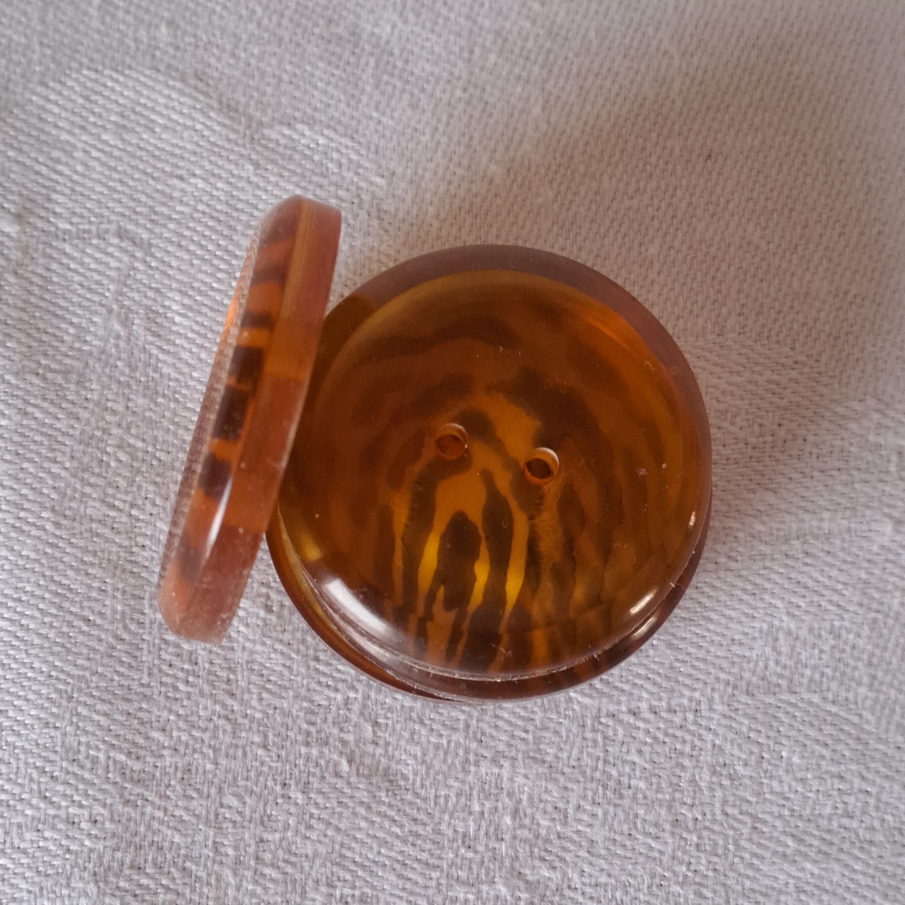 2 Large Vintage Reverse Painted Lucite Buttons. Amber Colour. Tiger ...