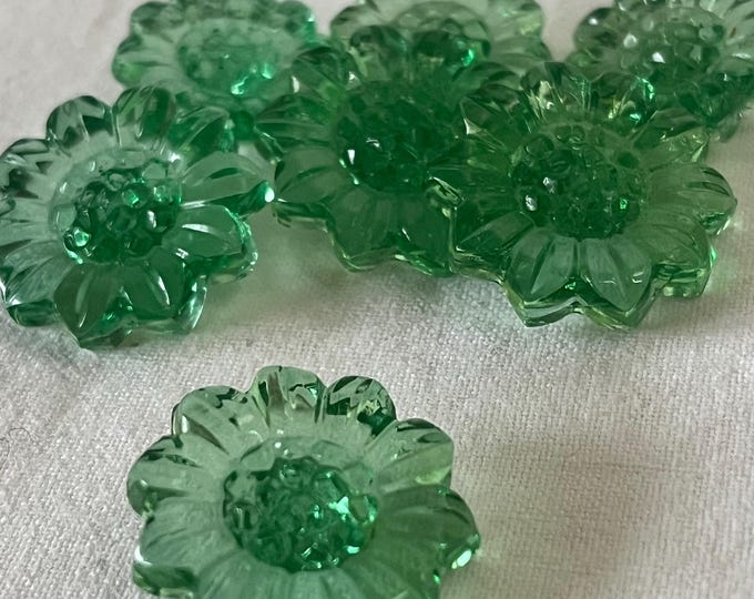Vintage Glass Buttons. Flower Shaped. Self Shanks. Green Glass Buttons ...