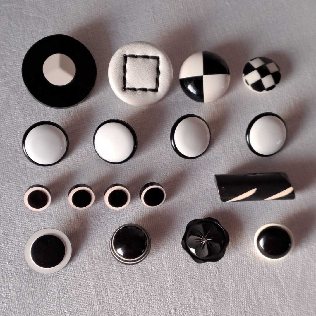 Lot of Black and White Shank Buttons. 17 Different Plastic and 1 ...