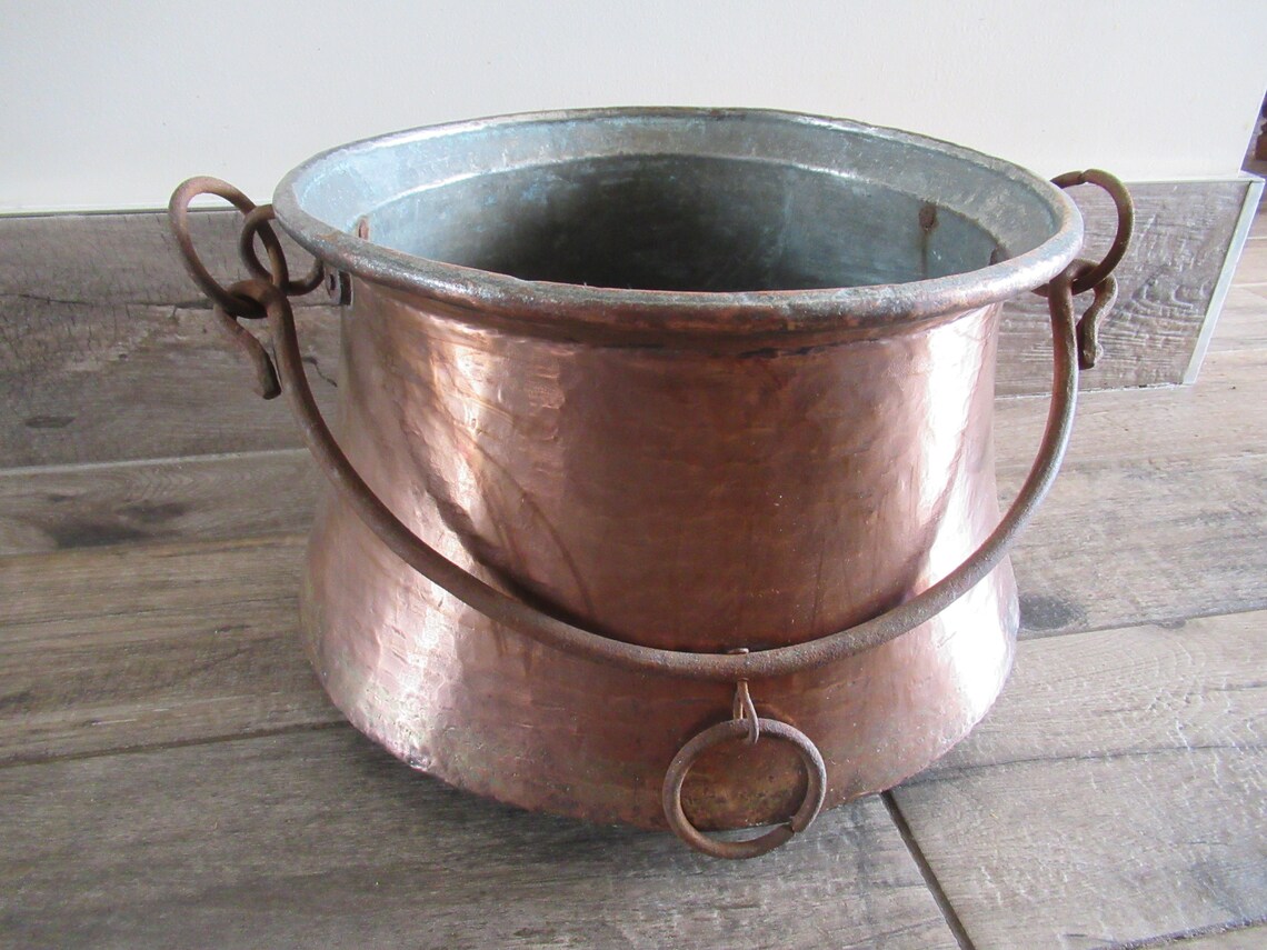 Antique Copper Cauldron Bucket Pan Coal Planter Fireside Decor - Etsy