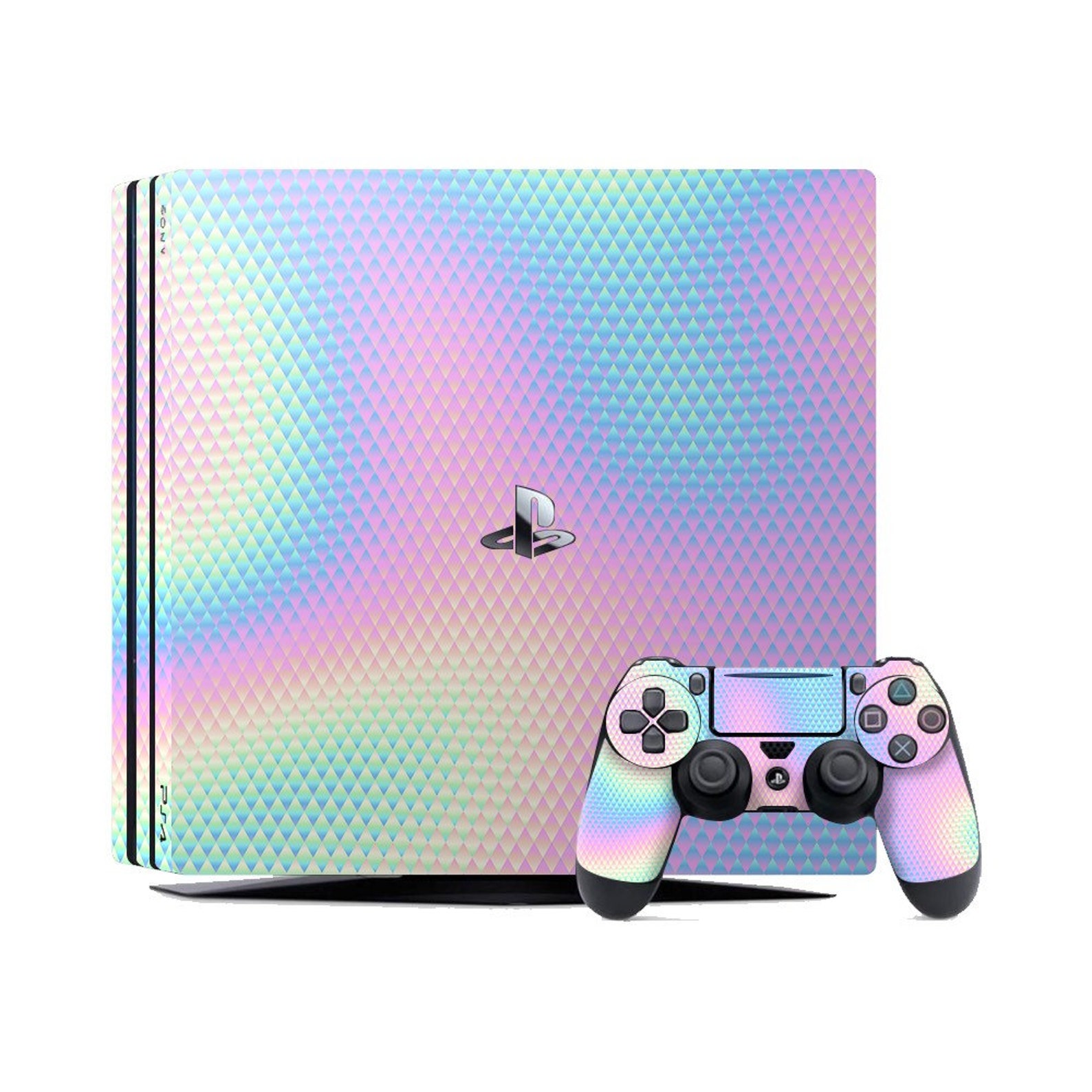Holographic Pixels PS4 Pro Skin Pink Pattern PS4 Slim Decal Blue PS5 ...