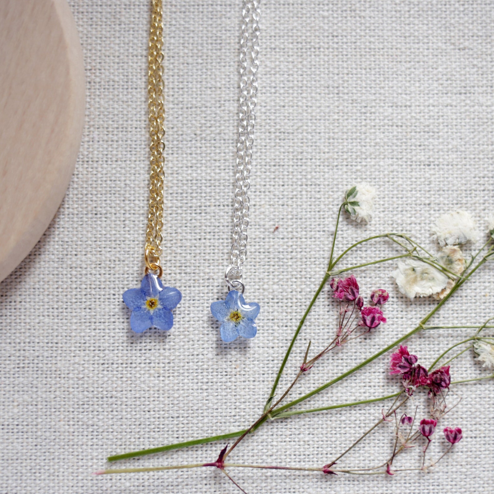 Forget Me Not Necklace, Sterling Silver Necklace, Gold Chain / Silver ...