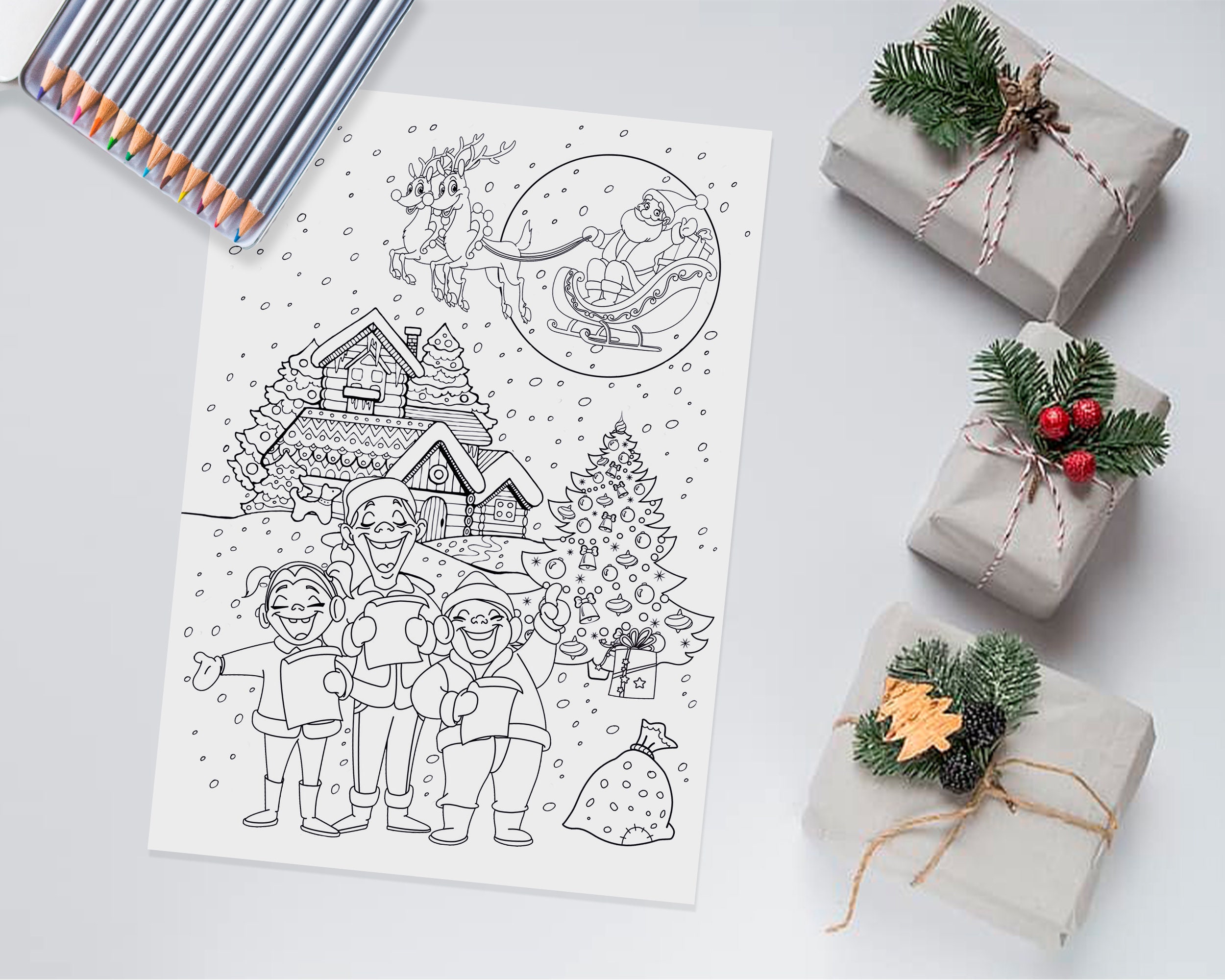 Christmas Coloring Pages, Happy New Year Printable Digital Files - Etsy