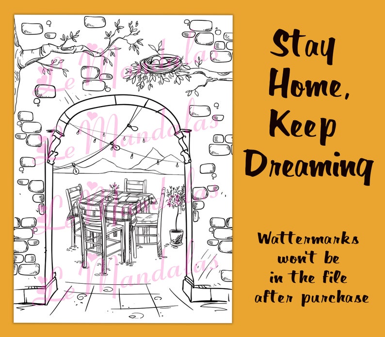 Garden Backyard Coloring Pages, 'stay Home Keep Dreaming' - Etsy