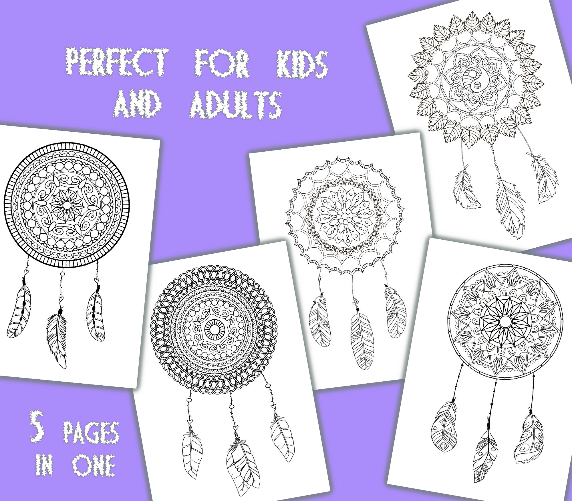 Coloring Pages 5 Mandala Printable Digitale - Etsy
