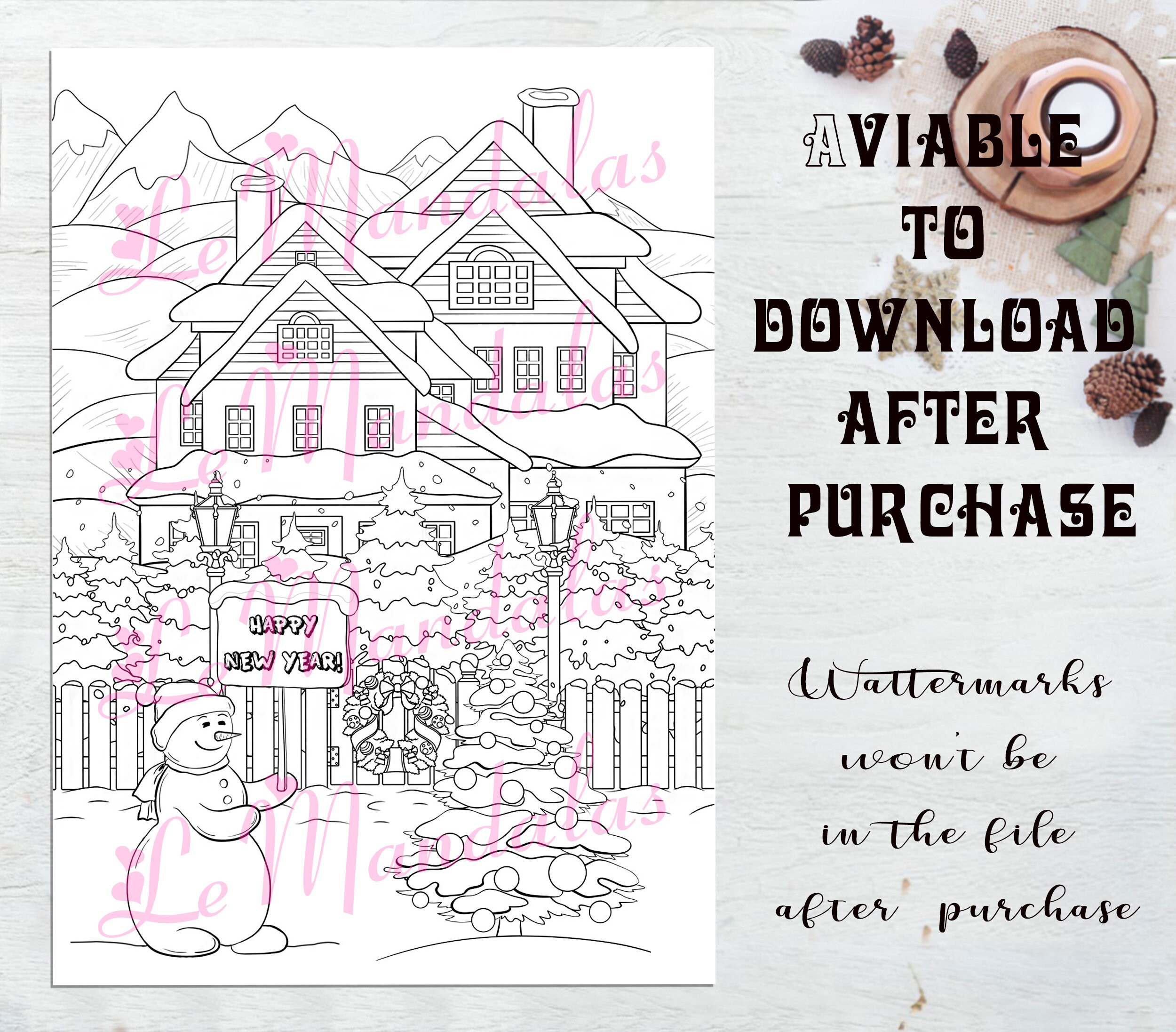 Christmas Coloring Pages, Happy New Year Printable Digital Files - Etsy