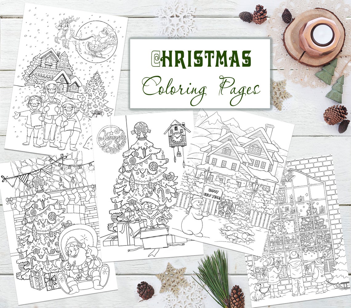 Christmas Coloring Pages, Happy New Year Printable Digital Files - Etsy