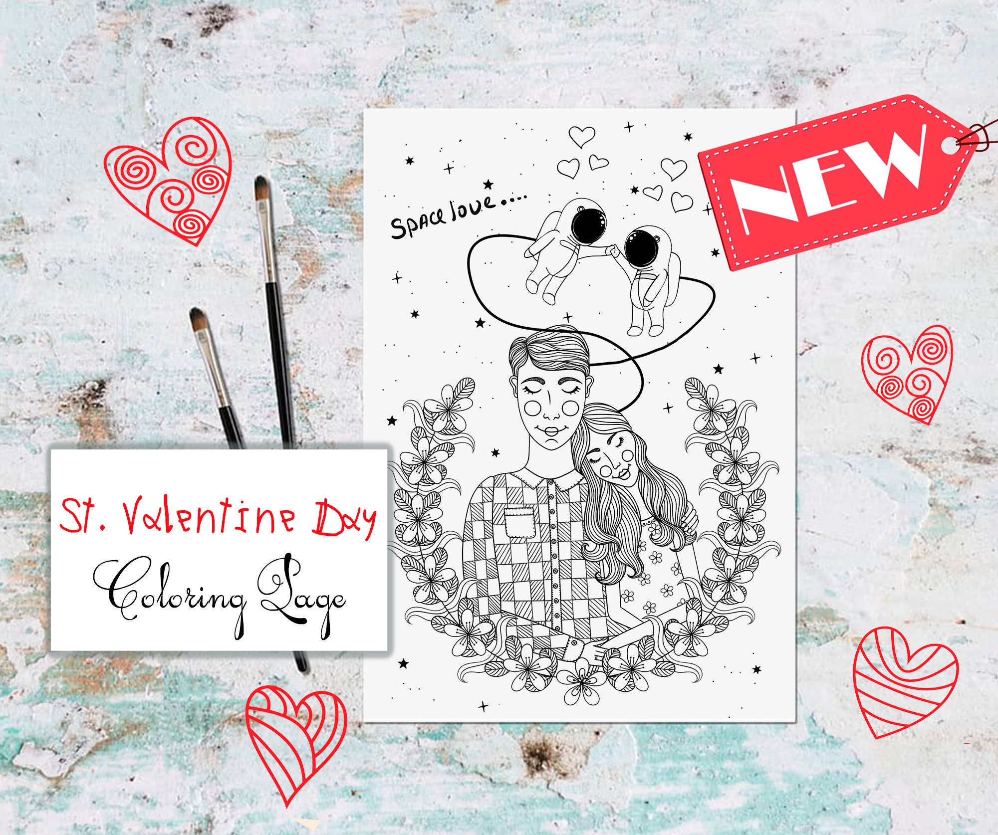 Lovers Day Coloring Page, St. Valentine Coloring - Etsy