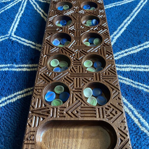 Solid Walnut or Mahogany MANCALA Board With Glass Stones - Etsy