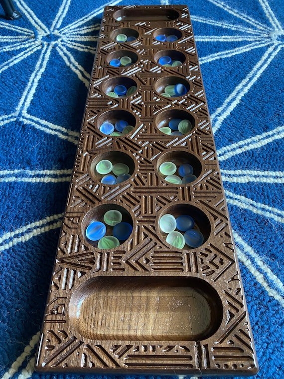 Solid Walnut or Mahogany MANCALA Board With Glass Stones | Etsy