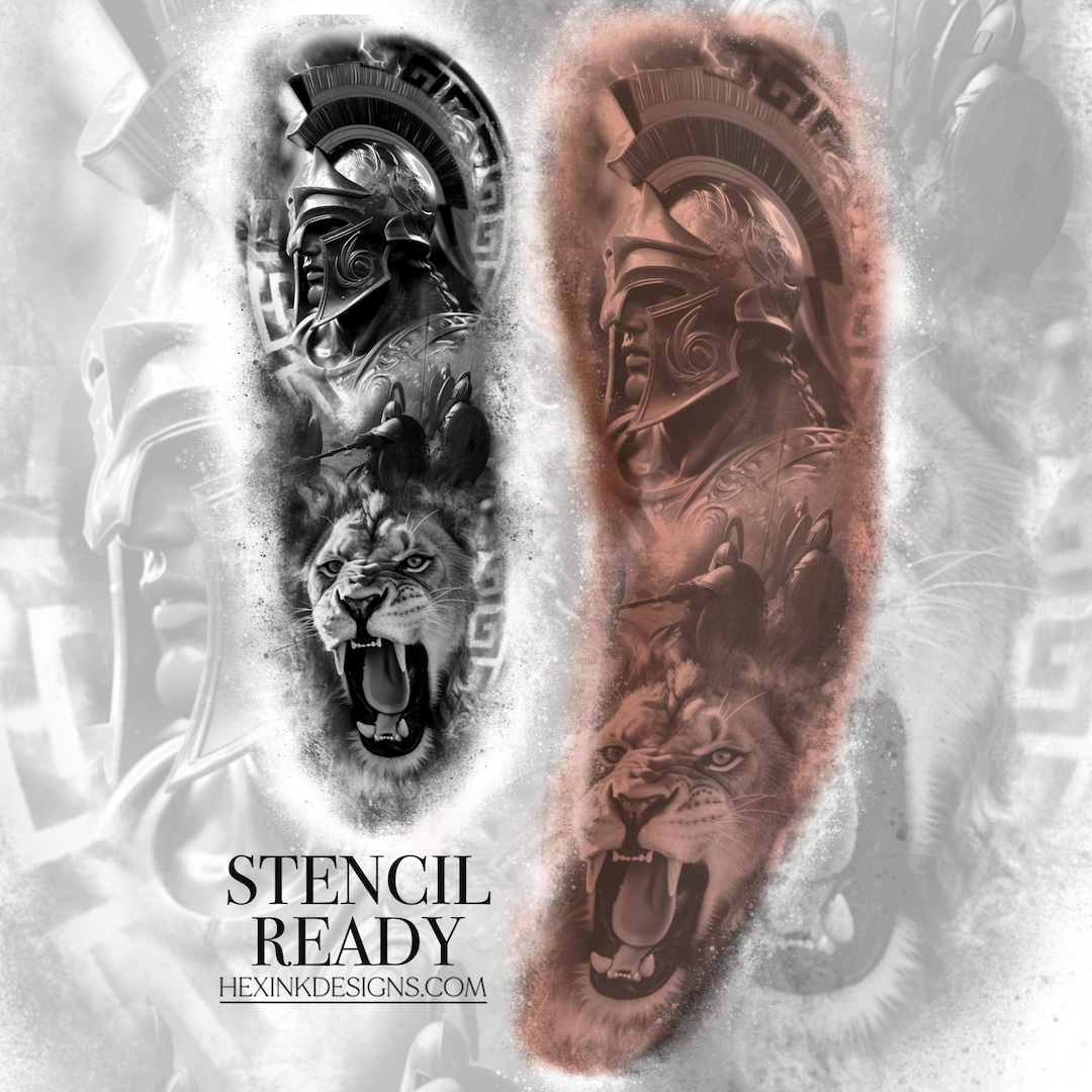 Greek Warrior Tattoo Sleeve Design - Hand Stenciled Ready ...