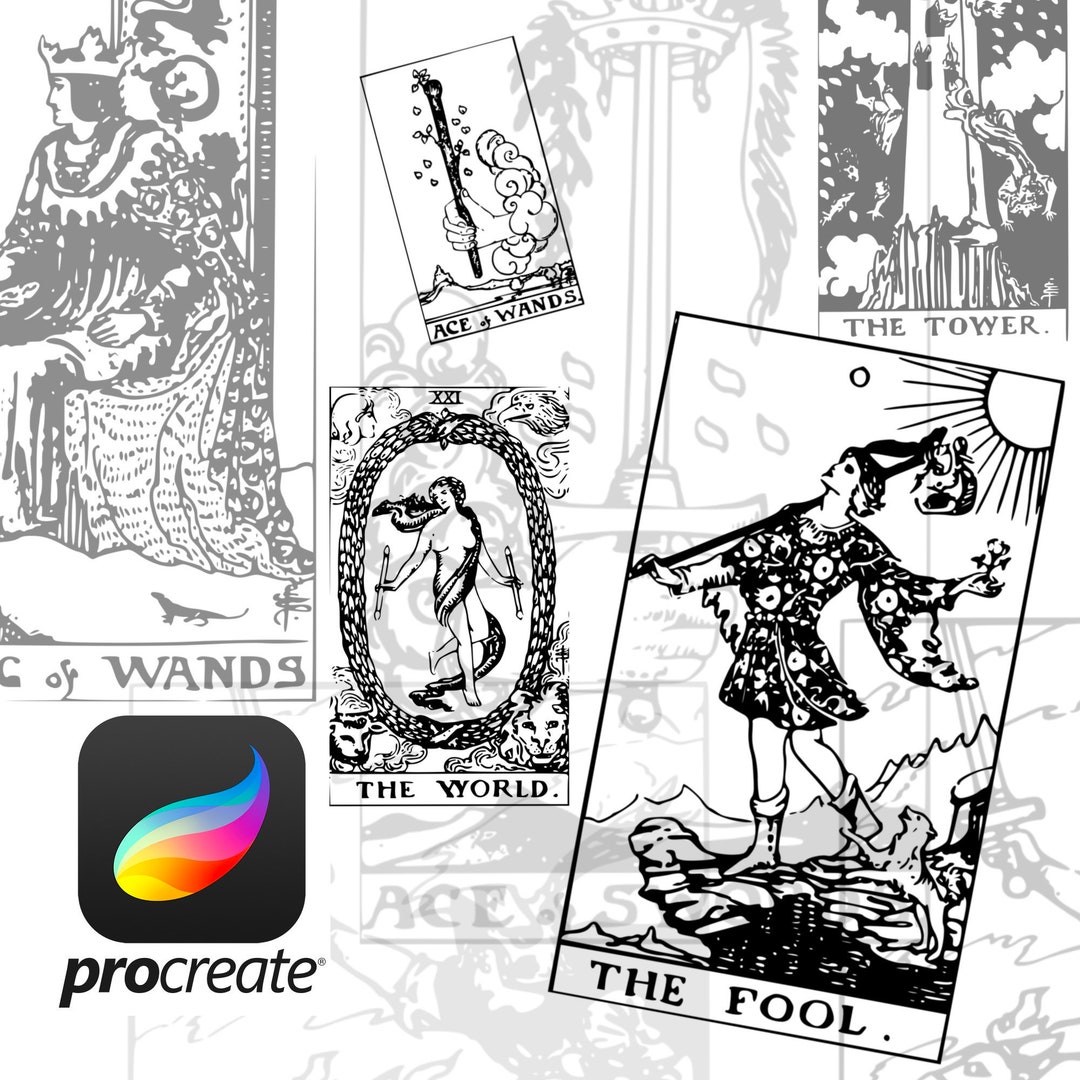 Tarot Card Procreate Stamps 42 Grunge Etching Illustrations - Etsy