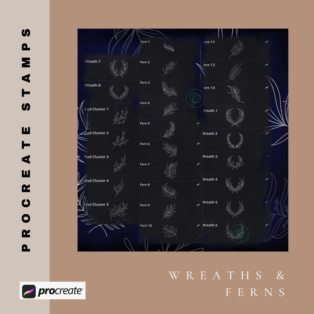Wreath and Fern Stamps for Procreate PMU Tattoo Design, Cosmetic Tattoo ...