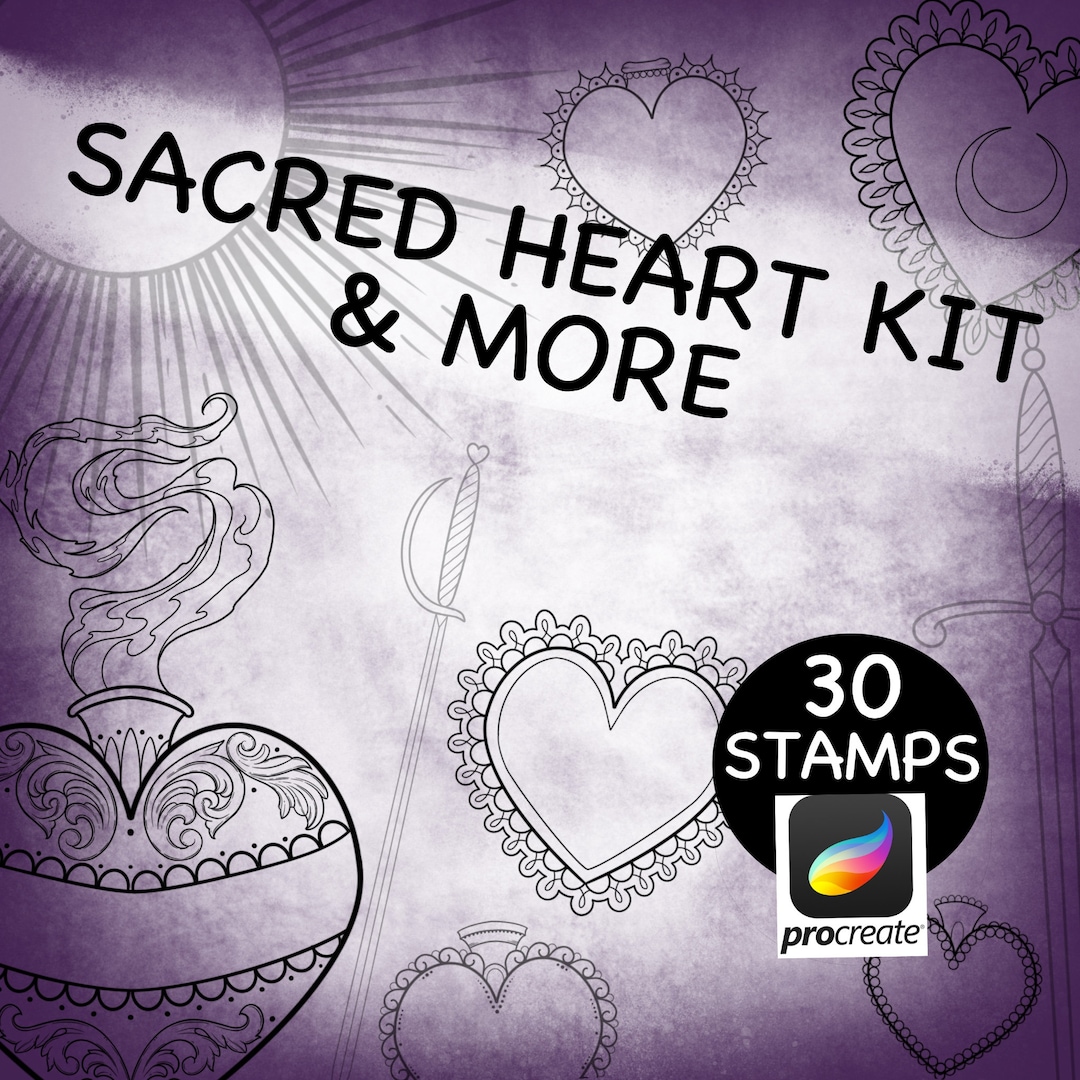 Sacred Heart Procreate Stamp Kit, Flames, Swords, Bursts, Ornamental ...