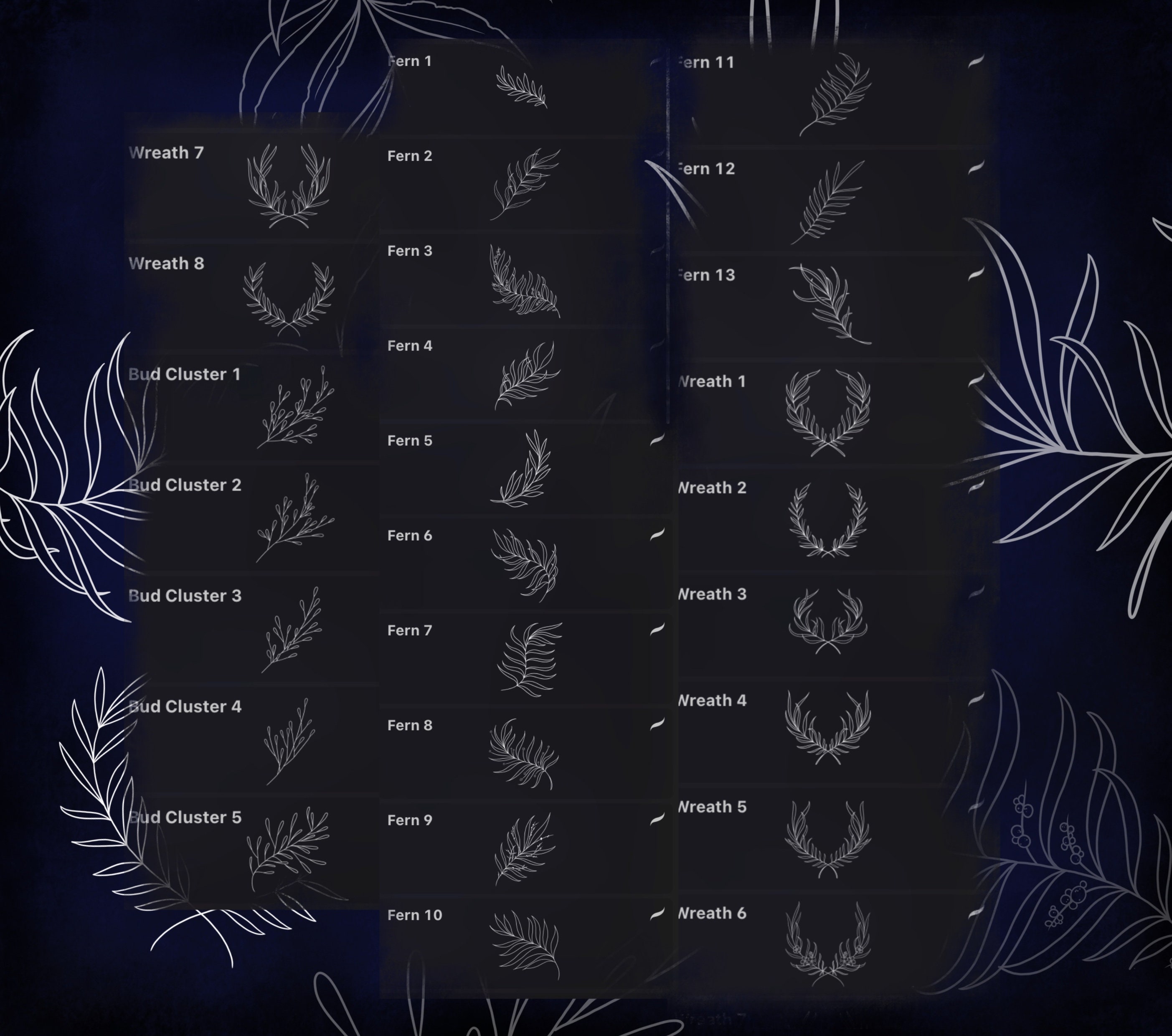 Wreath and Fern Stamps for Procreate PMU Tattoo Design, Cosmetic Tattoo ...