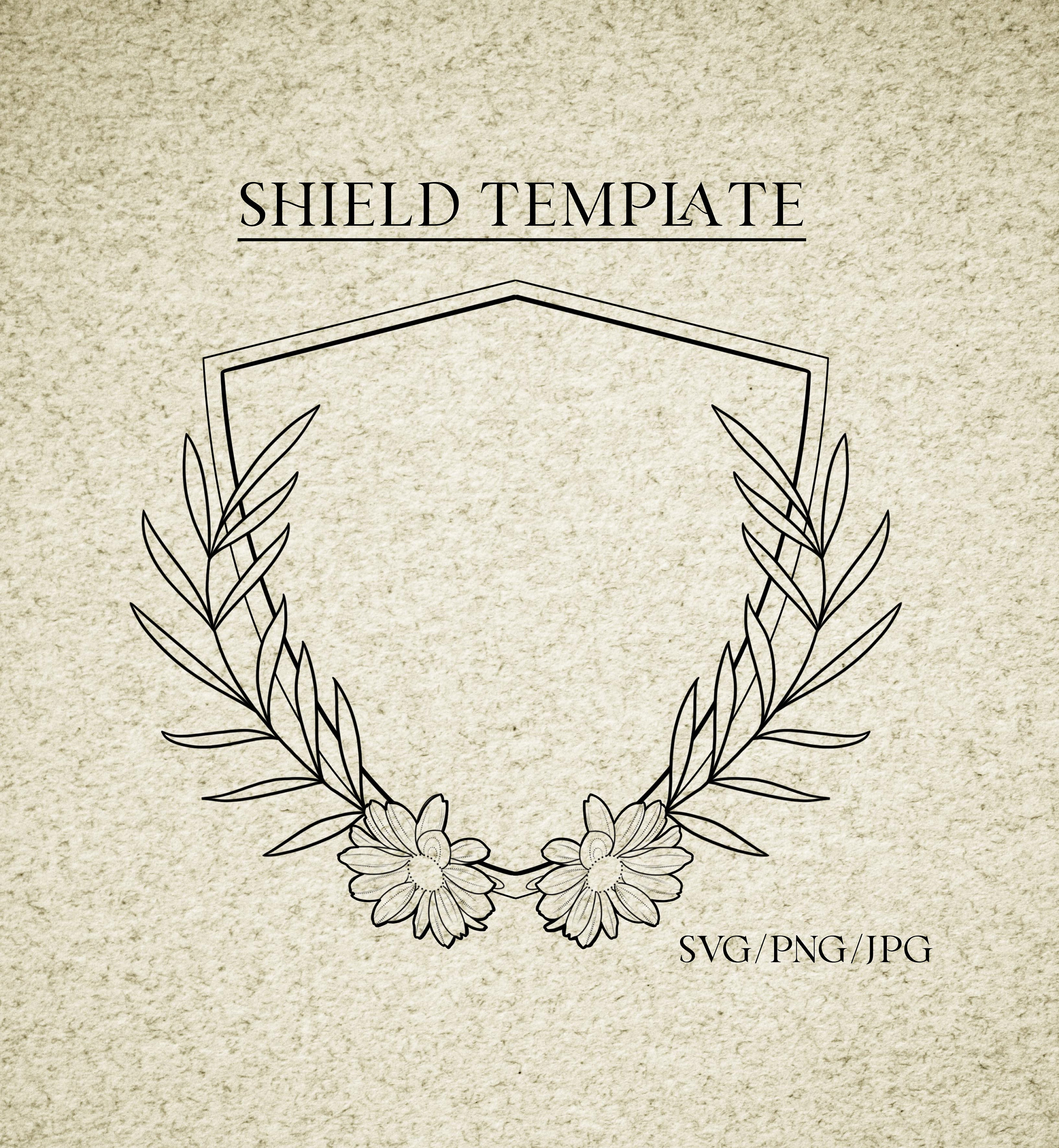 Timeless Elegance: Shield and Floral Wreath Design Template - Hand ...