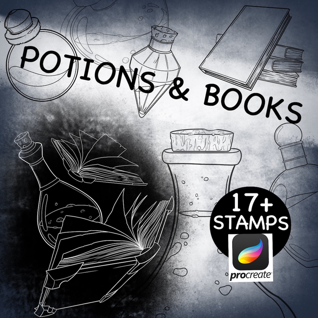 Potion Bottles & Books Procreate Stamps - Procreate Brush Tattoo Flash ...