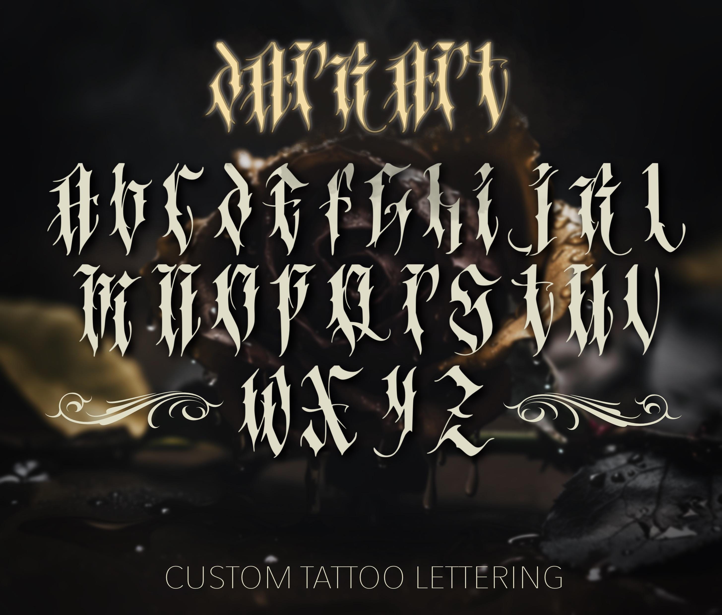 Darkart Tattoo Font - Gothic Calligraphy - Gangster Lettering - Custom ...