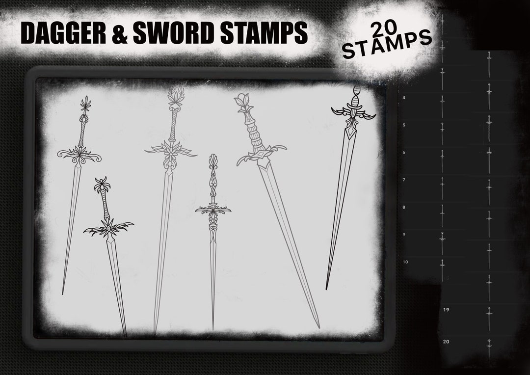 Ornate Dagger & Sword Procreate Stamps, Tattoo Flash Designs (x20) - Etsy