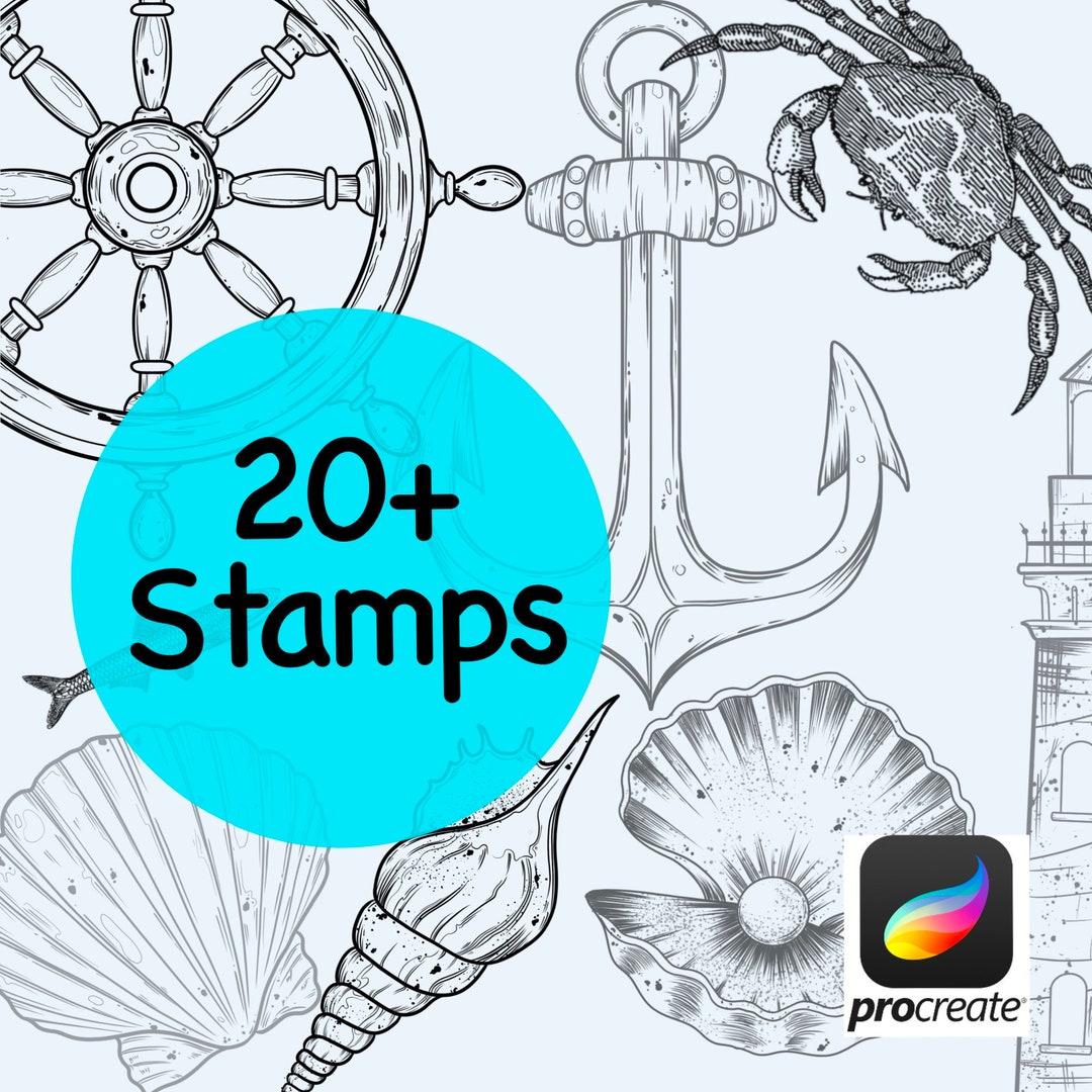 Ocean Themed Procreate Stamps Over 20 Styles Including Fish, Anchors ...