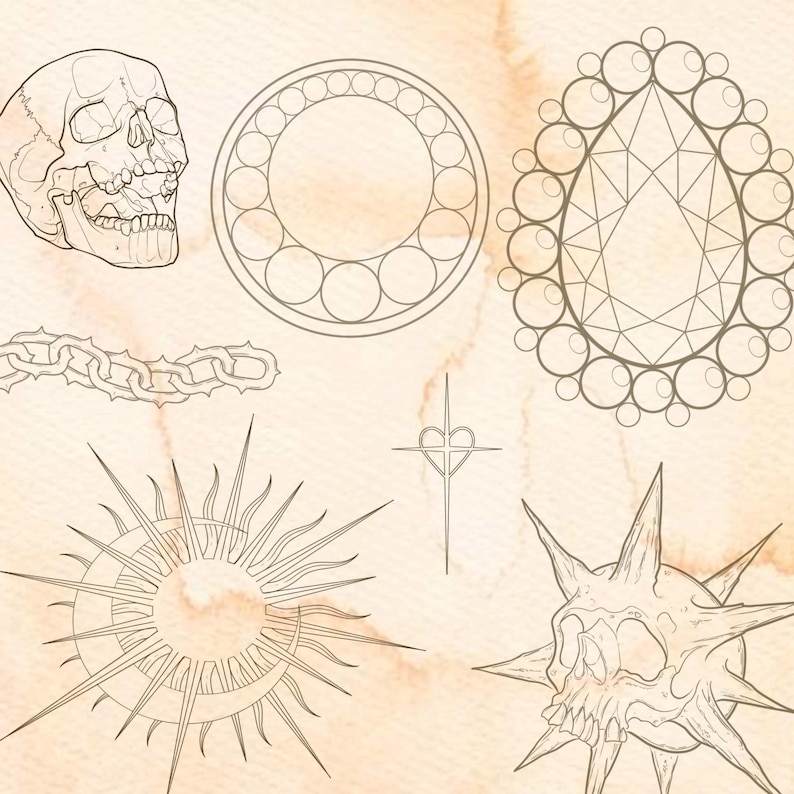 Neo Traditional Tattoo Flash | 40+ Procreate Stamps, Gems, Flowers ...