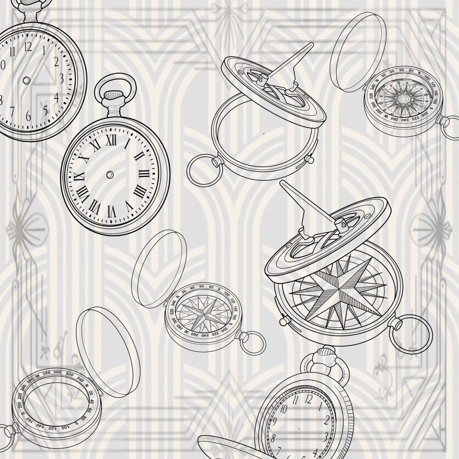 Watch and Compass Procreate Stamps | Tattoo and Art Design Kit (instant ...