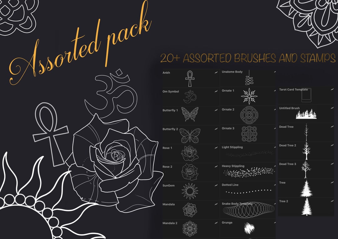 Assorted Digital Stamps for Procreate Flowers, Symbols and Brushes - Etsy