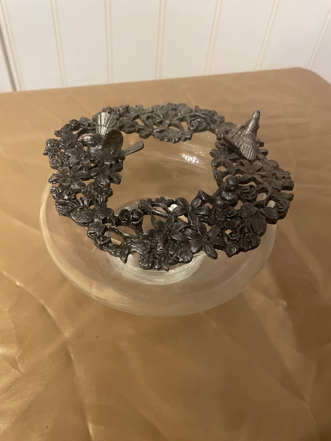 Glass Decore Bowl With Pewter Birds - Etsy