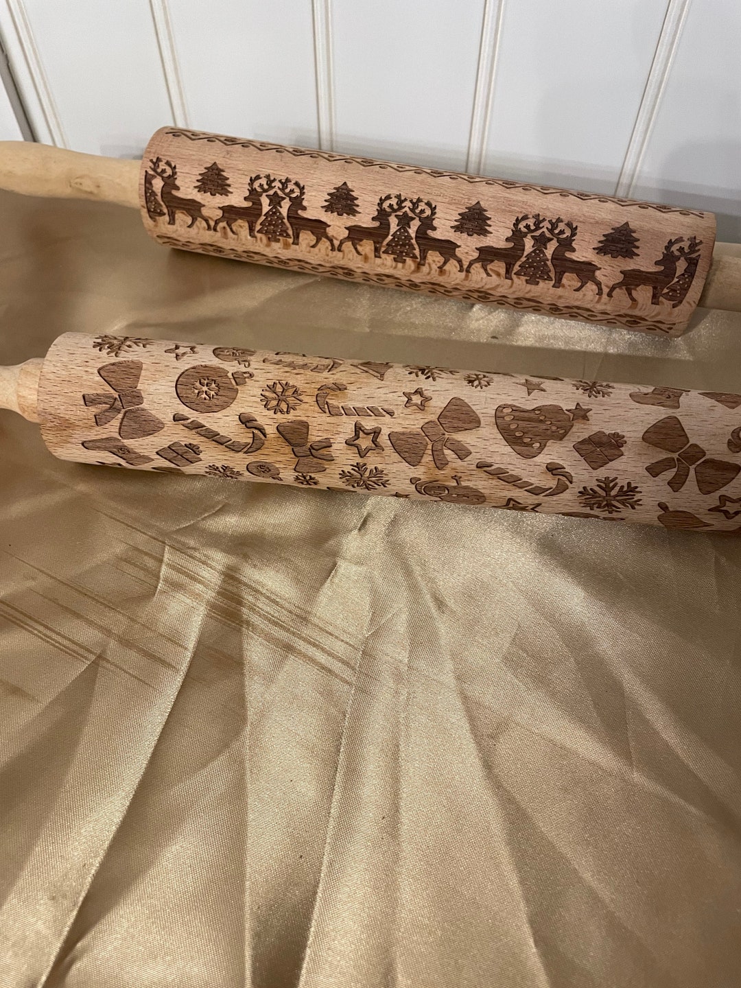 Set of 2 Embossed Holiday Rolling Pins - Etsy