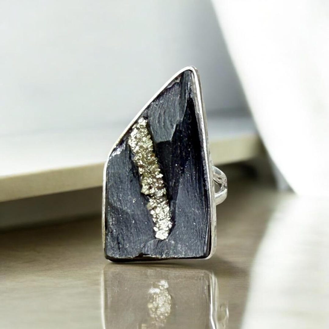 Genuine Black and Goldend Raw Pyrite Ring, Pyrite Druzy Free Form ...