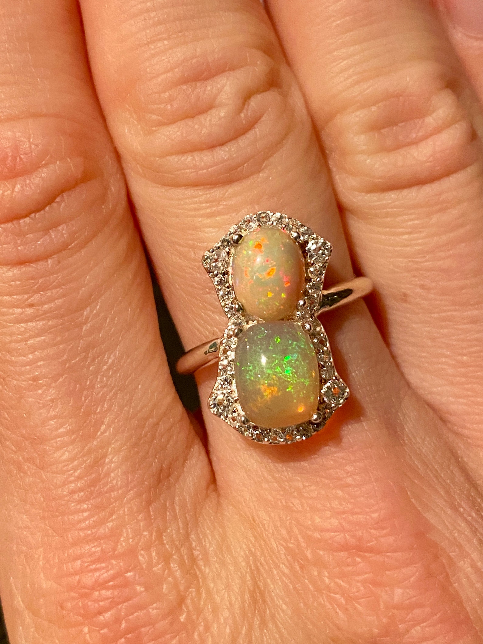 Genuine Opal Ring Rainbow Opal Ring Two Opal Ring White - Etsy