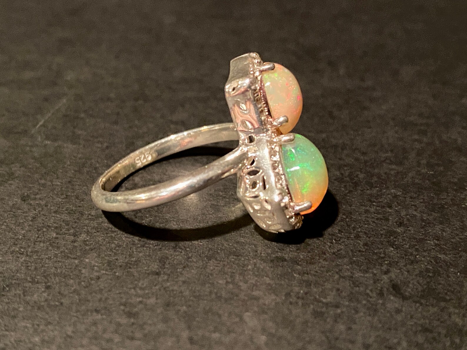 Genuine Opal Ring Rainbow Opal Ring Two Opal Ring White - Etsy