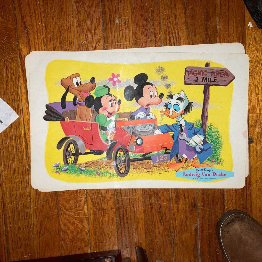Set of 4 Vintage 1961 Assorted Laminated Disney Placemats Mickey Mouse ...