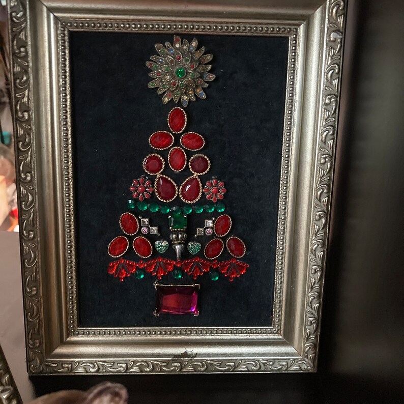 Beautiful Vintage Jeweled Christmas Tree in Ornate Frame - Etsy