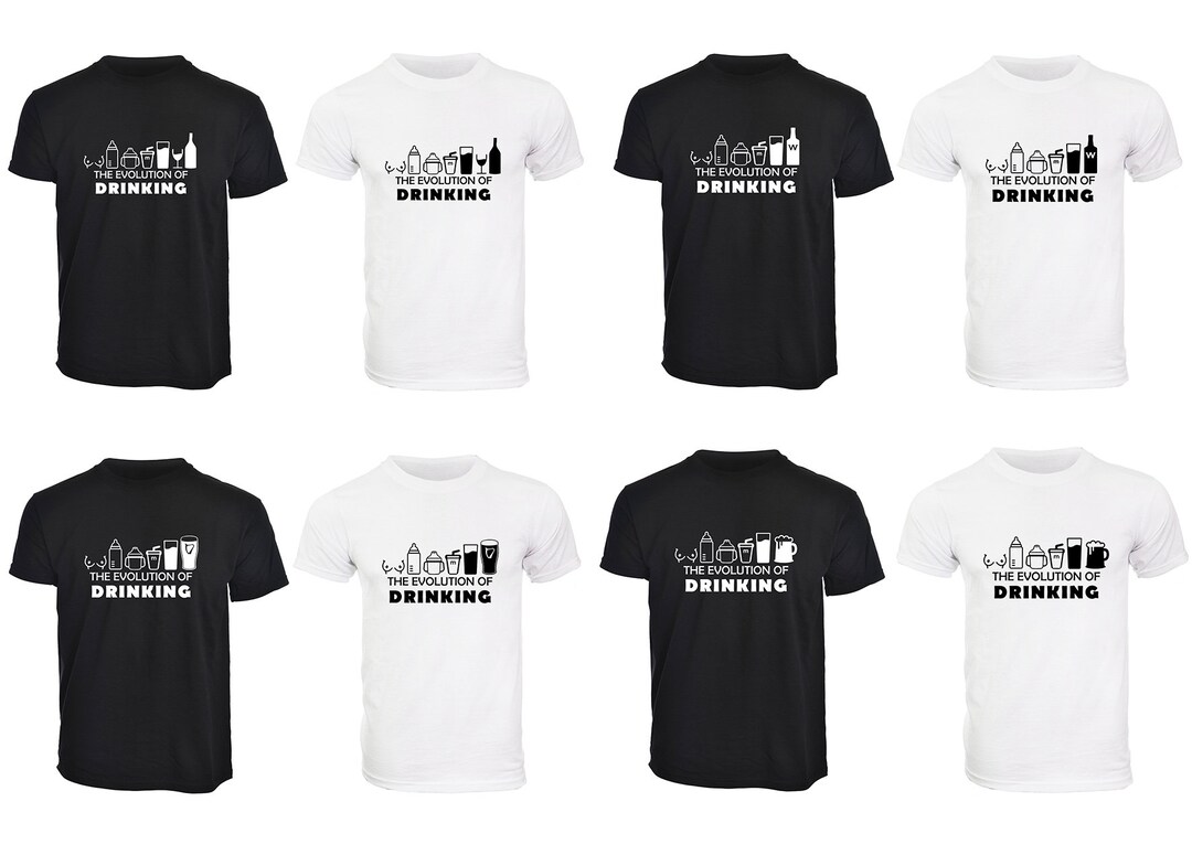 Mens Black or White Funny Drinking Evolution T-shirts S M L XL XXL 3XL ...