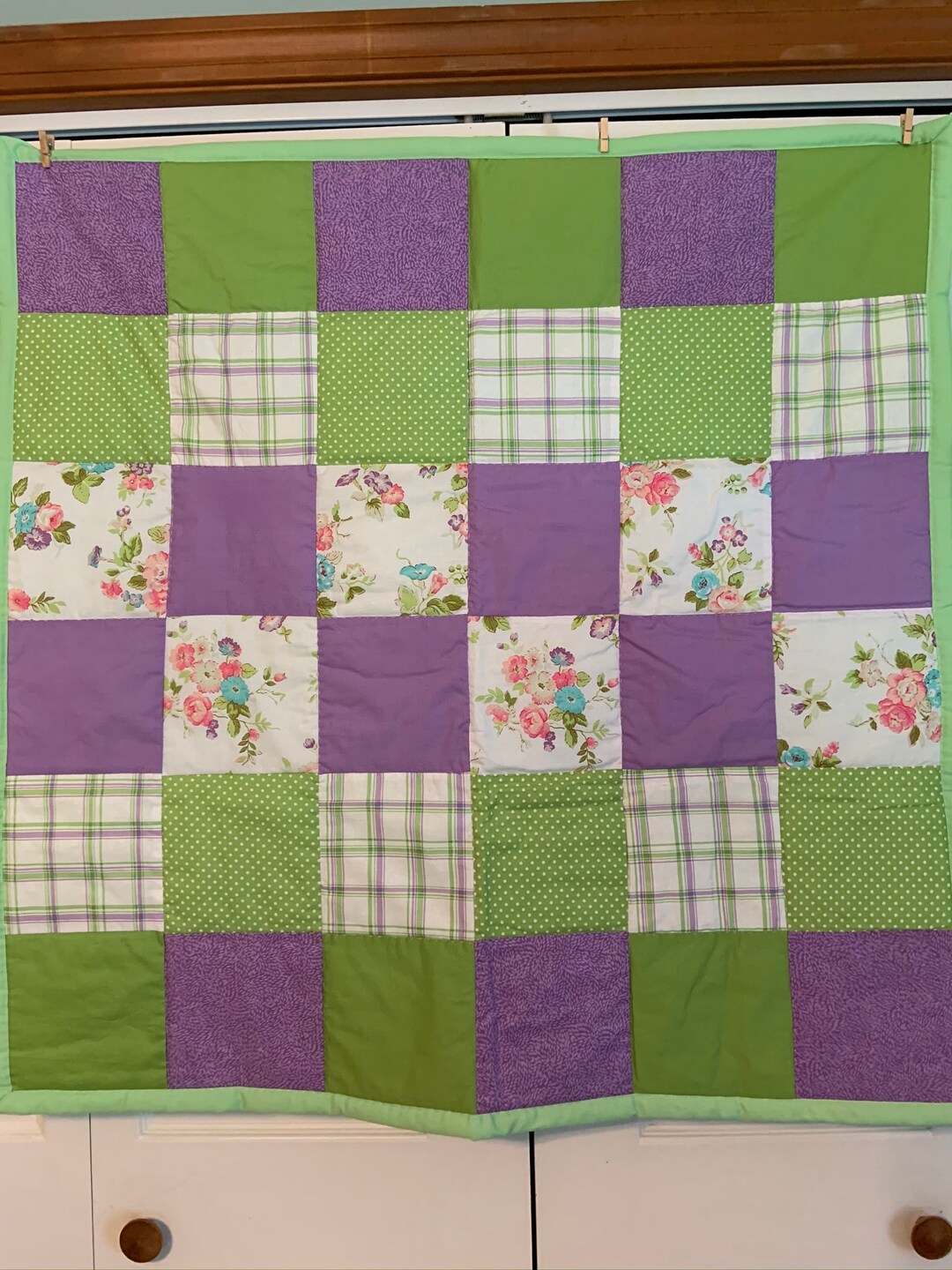 Handmade Baby Quilt, Rosies, Purple, Green, Plaid - Etsy