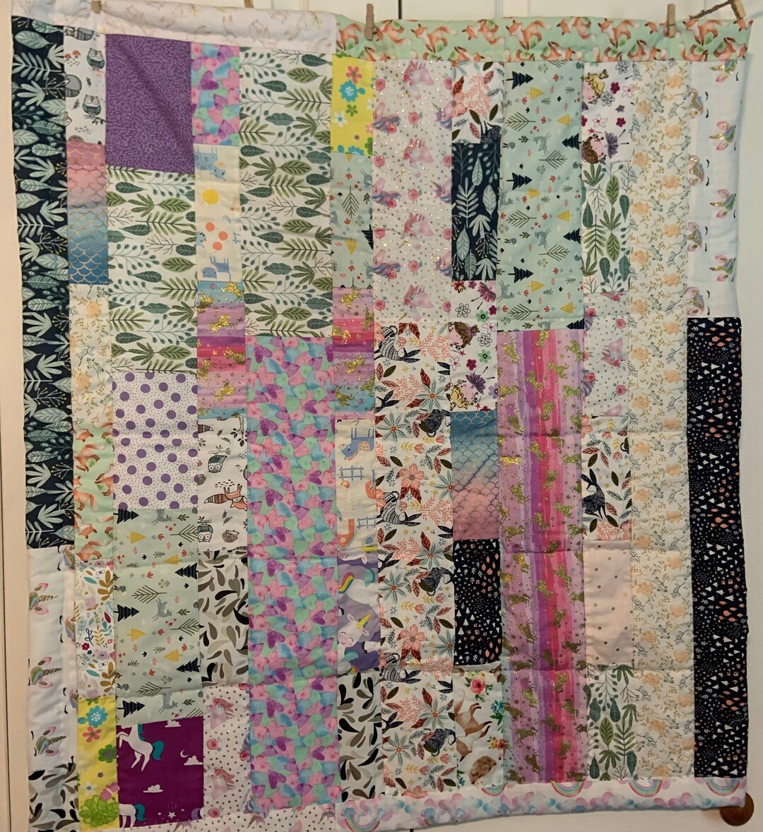 Handmade Baby Quilt, Tummy Time Quilt, Scrap Quilt, Fantasy - Etsy