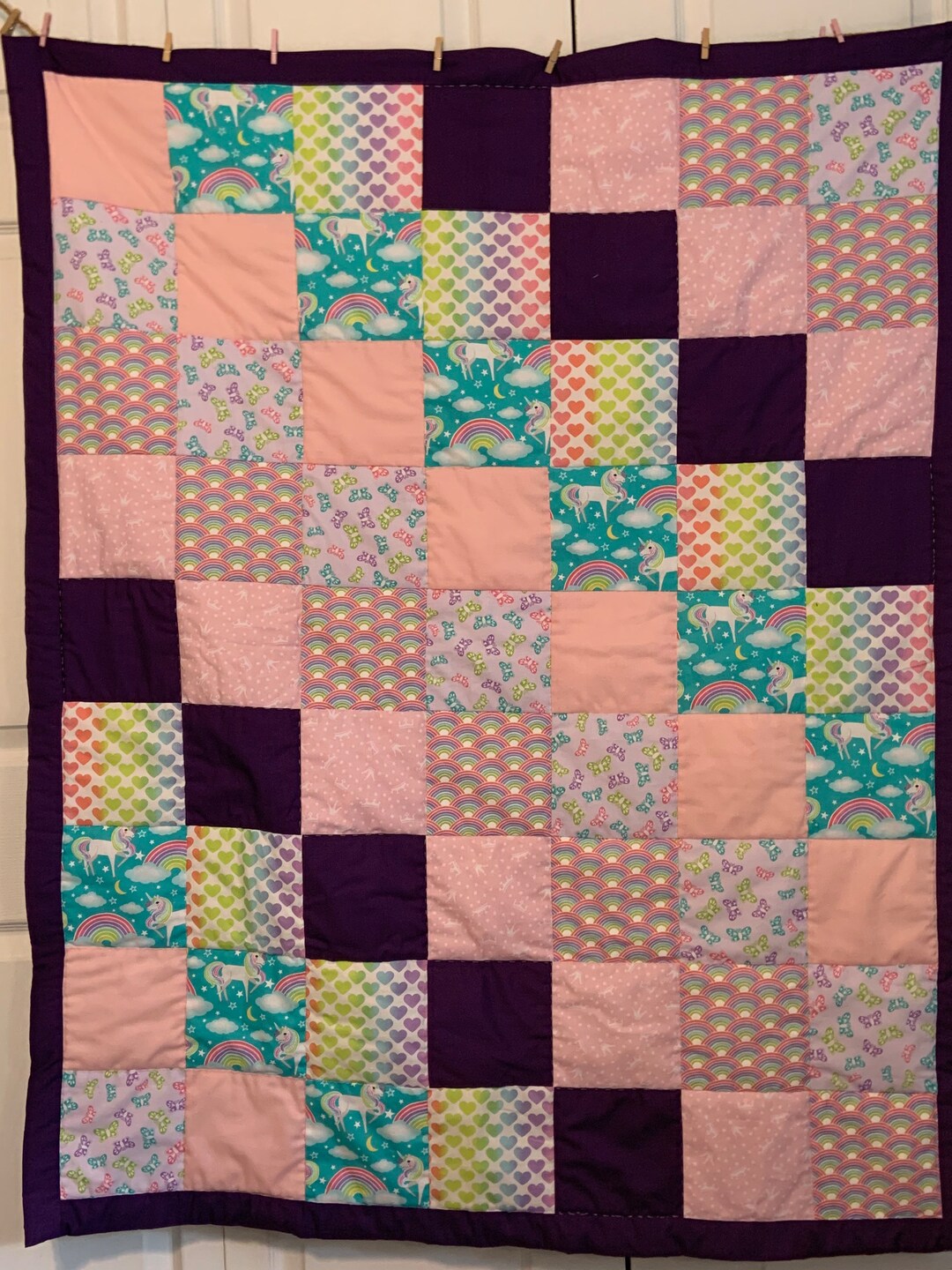 Handmade Quilt, Unicorn, Rainbow, Hearts. Child’s Quilt - Etsy