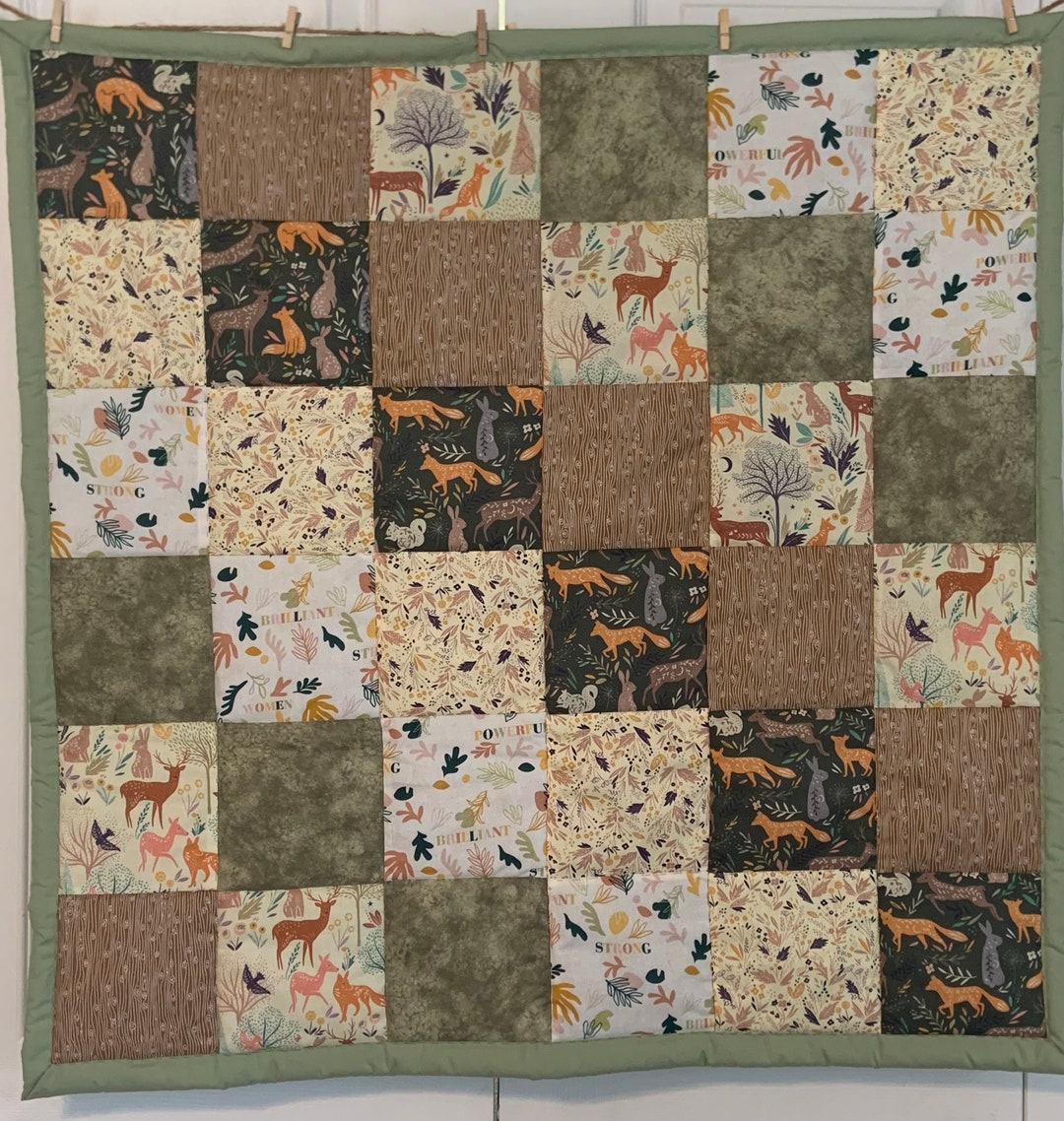 Handmade Baby Quilt, Tummy Time Quilt, Woodland, Deer, Fox, Rabbit - Etsy