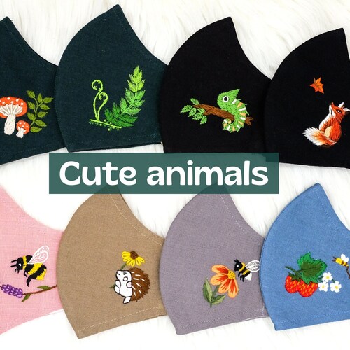 Hand Embroidered Linen Face Mask With Filter Pocket and Nose - Etsy