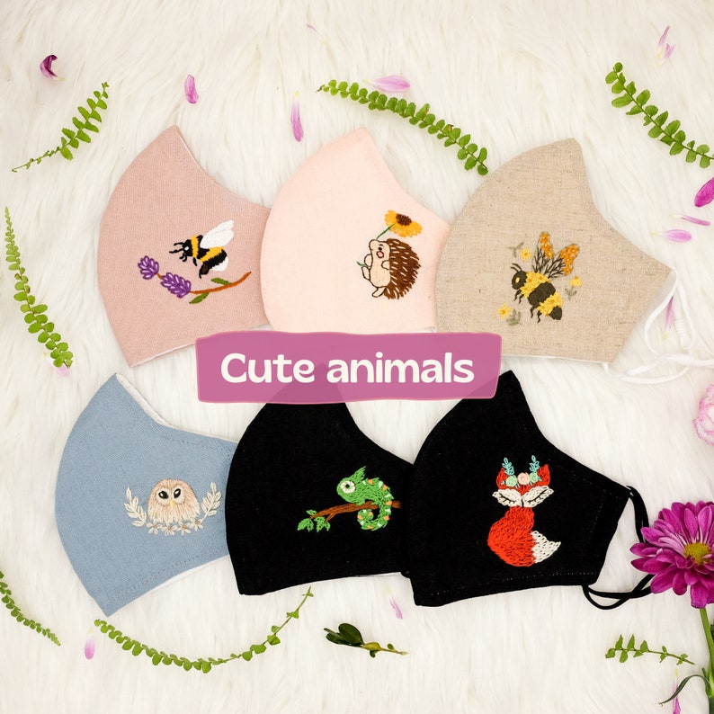 Cute Face Mask Unique Animal Face Mask Hand Embroidered Face - Etsy