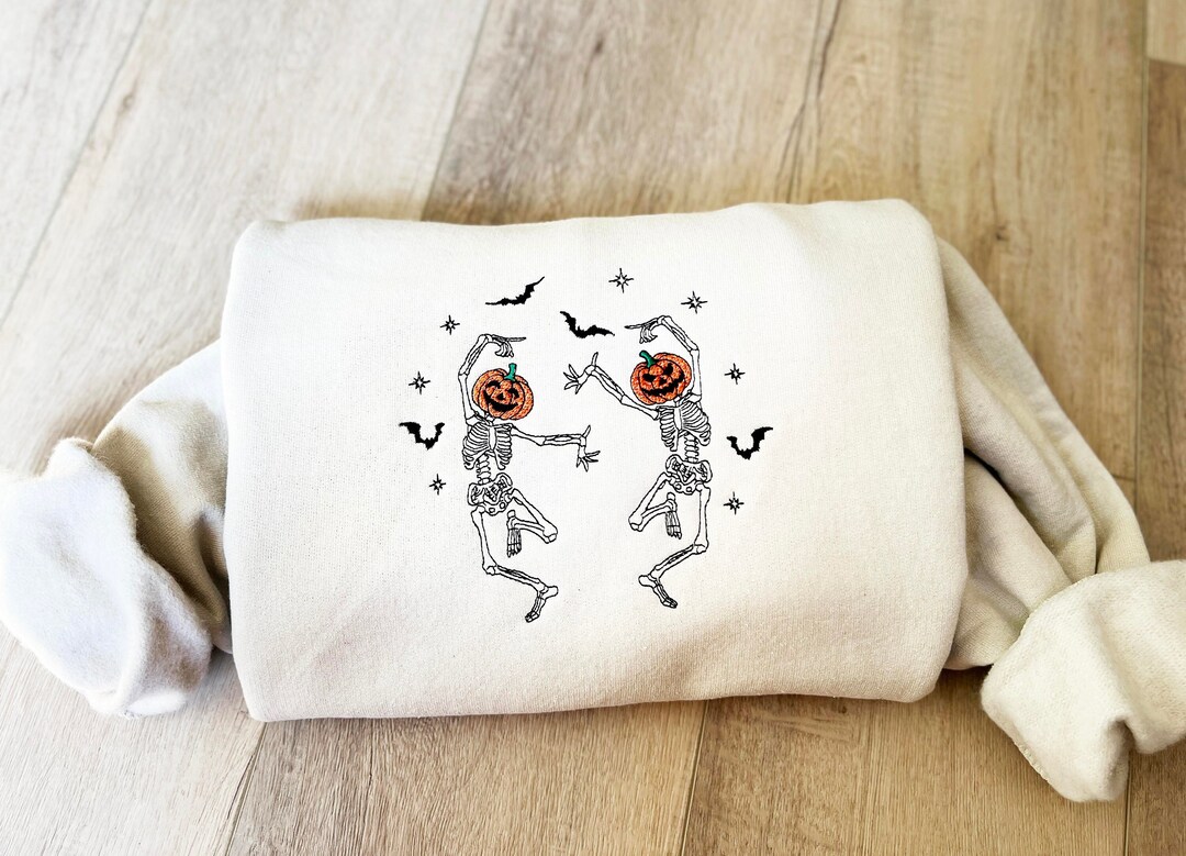 Pumpkin Face Halloween Embroider Skeletons Sweatshirt Dainty - Etsy Canada