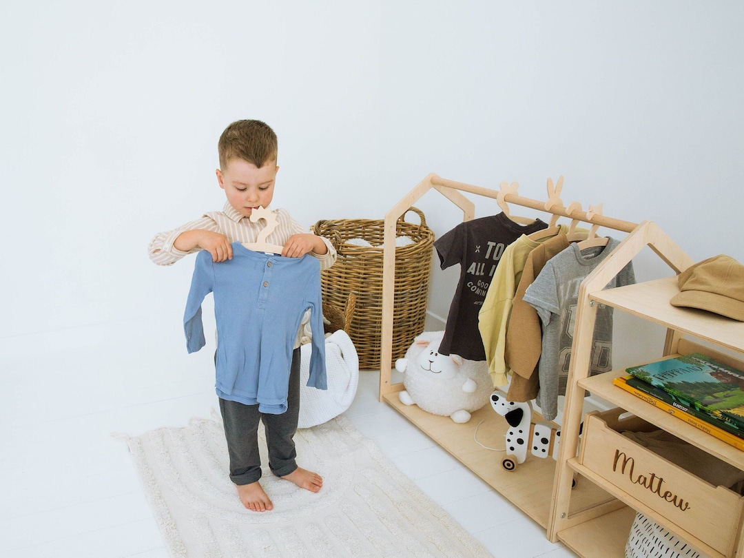 Toddler Clothing Rack for Nursery, Montessori Wardrobe, Baby Girl Boy ...